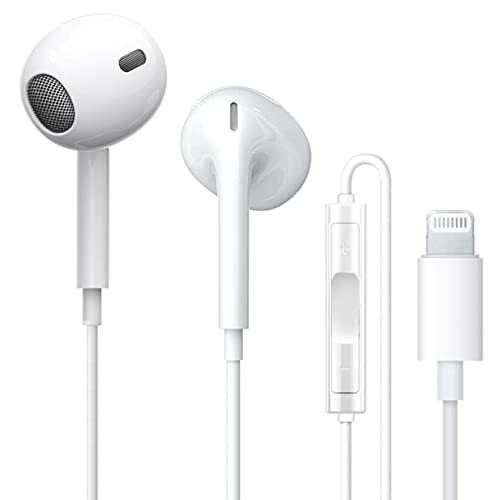 Apple Headphone Wired with Lightning Connector [Apple MFi Certified] in-Ear Noise Isolating iPhone Headphone Built-in Microphone & Volume Control Compatible with iPhone 13/12/11/SE/X/XR/8/7-All iOS