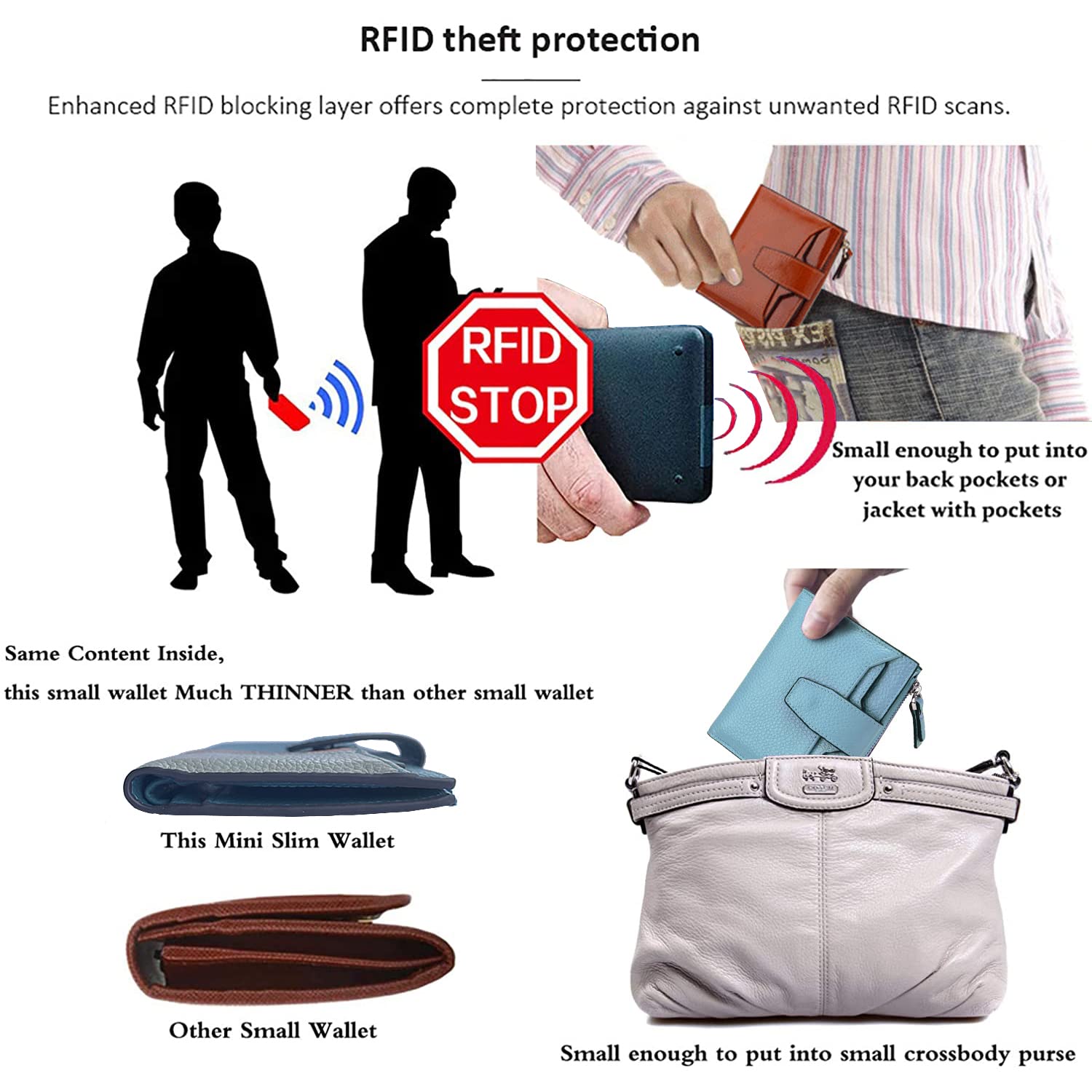 AINIMOER Women's RFID Blocking Leather Small Compact Bi-fold Zipper Pocket Wallet Card Case Purse with id Window (Waxed Red)