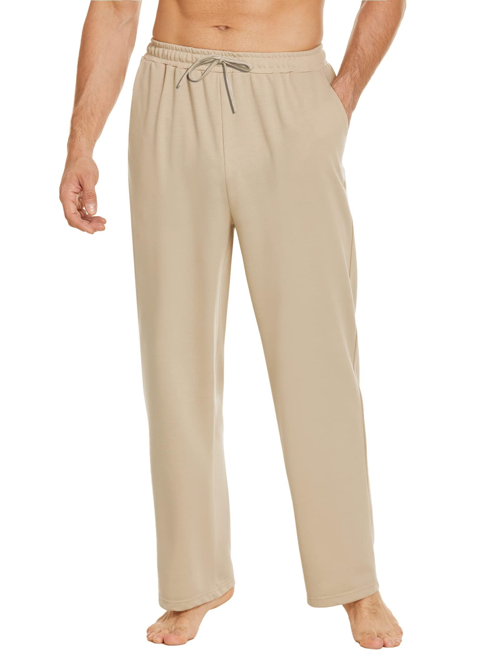 Deyeek Men's Sweatpants Open Bottom Baggy Sweat Pants with Pockets Khaki Sweatpants Men Straight Leg Loose Fit Lounge Pants