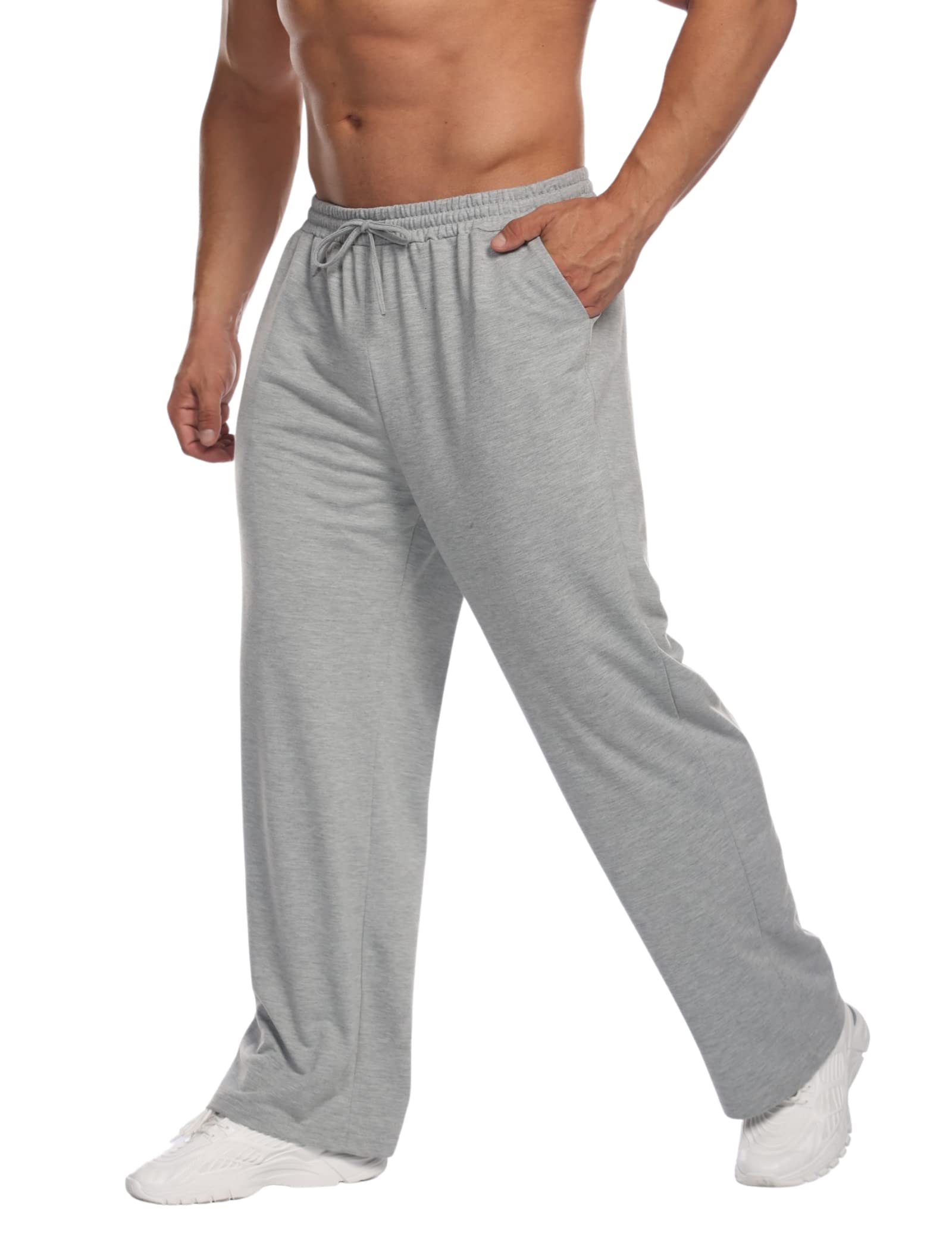 Deyeek Mens Lightweight Sweatpants Open Bottom Jogging Pants Straight Leg Men's Sweat Pants Gym Workout Grey Sweatpants Men