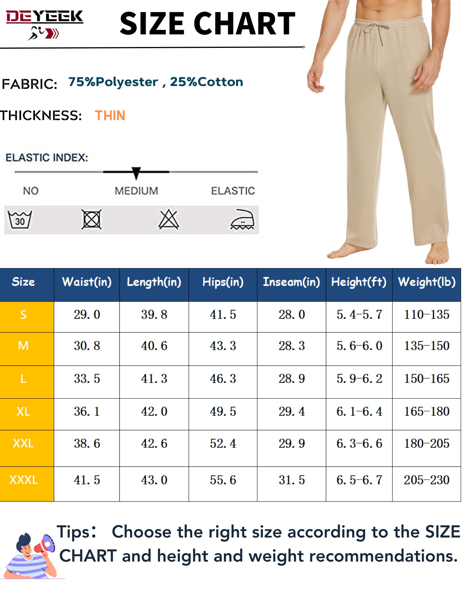 Deyeek Men's Sweatpants Open Bottom Baggy Sweat Pants with Pockets Khaki Sweatpants Men Straight Leg Loose Fit Lounge Pants