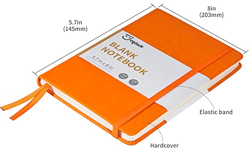 JOYEUX Blank Journal Notebook, A5, 160 Pages 100 Gsm Thick Sketch Books Hardcover Journal for Writing, 5.7 inches x 8 inches Notebooks for Work (Orange)