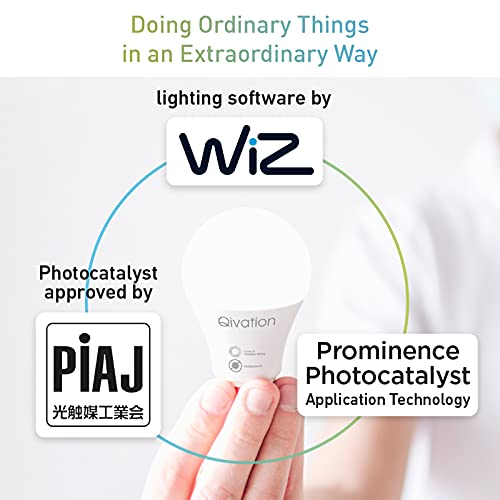 Qivation TiO2 E26 Smart LED Light Bulb 8W 800lm with 24/7 Air Purification, BLT+WiFi Smart Bulb, RGB Full Color, Compatible with Alexa & Google Assistant, No Hub Required