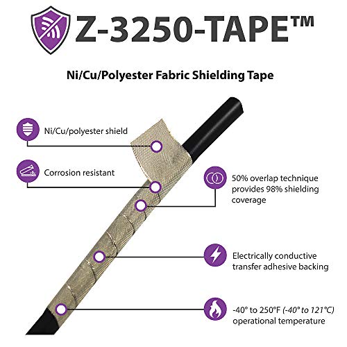 EMI Shielding Protection Cloth Tape - Ni/Cu/Polyester Taffeta Fabric w/Adhesive - Z-3250 Tape - 1" Wide & 60" Long (Nickel/Copper/Polyester Woven Fabric Cloth)