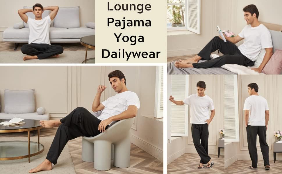 Deyeek Men's Sweatpants Open Bottom Baggy Sweat Pants with Pockets Khaki Sweatpants Men Straight Leg Loose Fit Lounge Pants