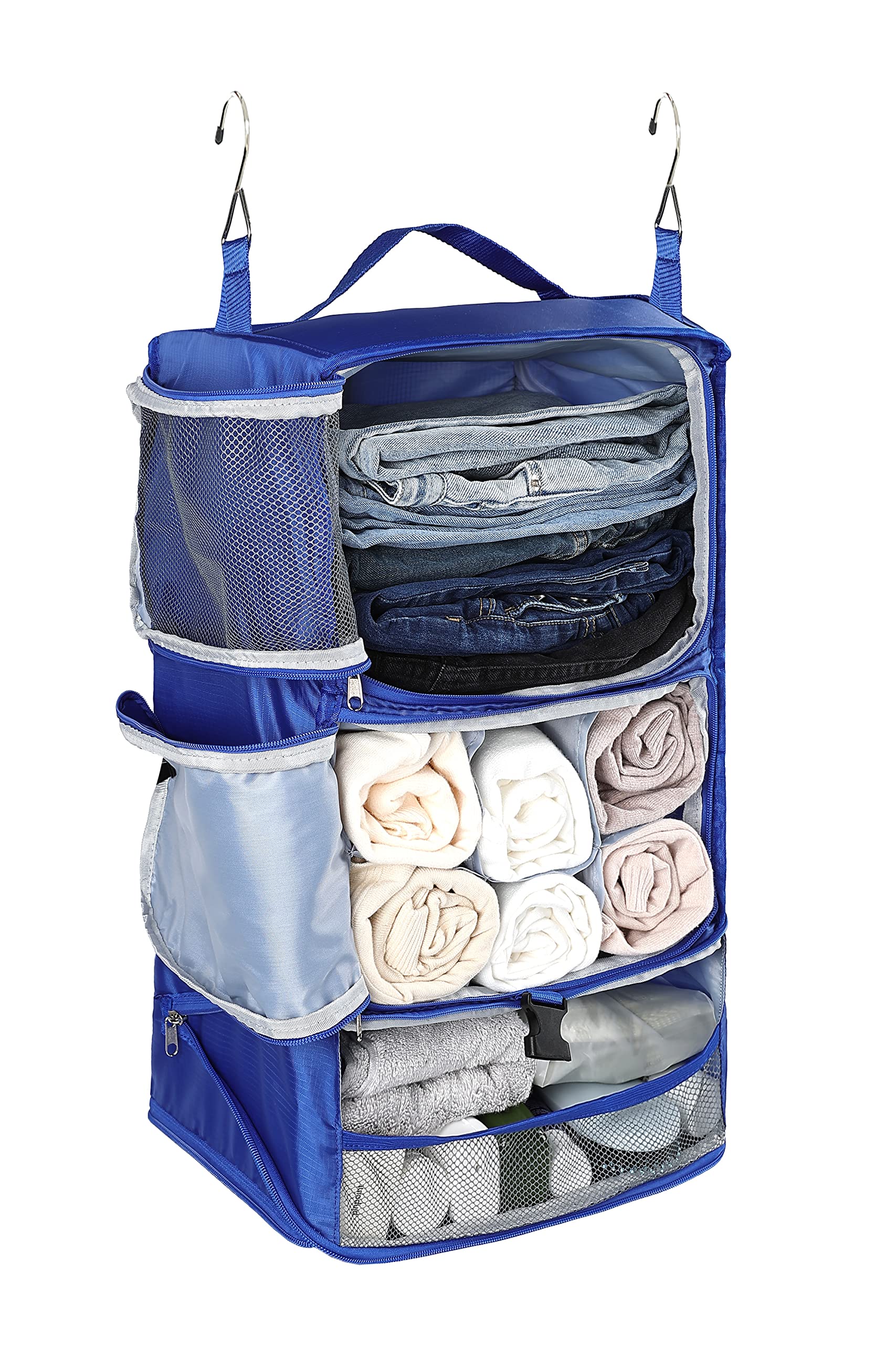 ELEZAY Hanging Packing Cubes Transformable Garment Closet Organizers Storage for Suitcases Carry on Luggage Compression Travel Bag with Shelves for Hotel Wardrobe Camper Accessories X-Large, Blue