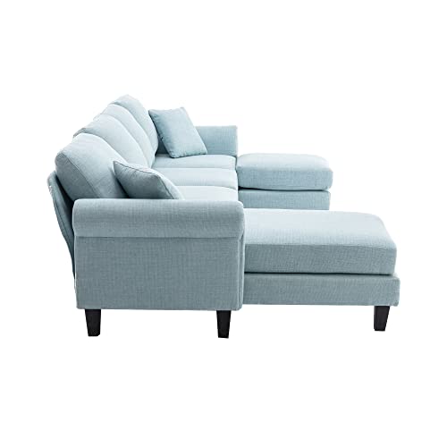 TURRIDU U-Shaped Sectional Sofa, 108.6in Modular Sectional Couches with Chaise and Ottoman, Modern Convertible Sofa with Soft Padded Seat for Living Room, Light Blue