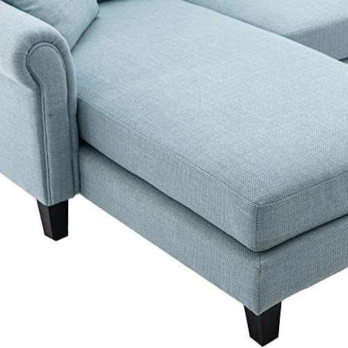 TURRIDU U-Shaped Sectional Sofa, 108.6in Modular Sectional Couches with Chaise and Ottoman, Modern Convertible Sofa with Soft Padded Seat for Living Room, Light Blue