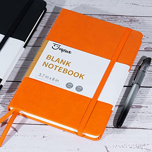JOYEUX Blank Journal Notebook, A5, 160 Pages 100 Gsm Thick Sketch Books Hardcover Journal for Writing, 5.7 inches x 8 inches Notebooks for Work (Orange)