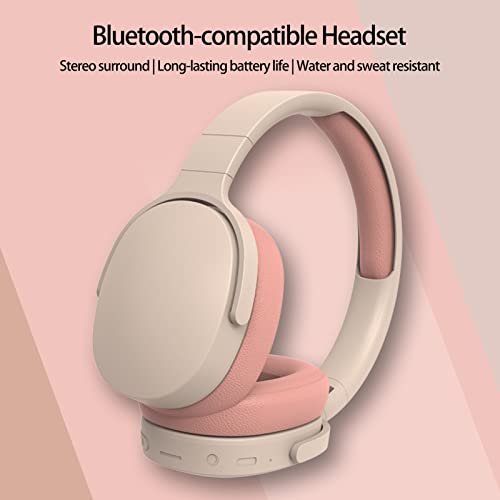 YOZUMD Wireless Headset HiFi Foldable Intelligent Noise Reduction Over-Ear Headphone,Ergonomic Bluetooth-Compatible 5.1 Stereo Bluetooth Headphone for Sports Gaming Beige