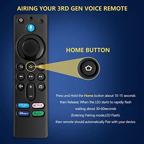 L5B83G 3RD GEN Replacement Voice Remote with Black Cover for Amazon Fire TV Stick (2nd Gen/3rd Gen/Lite/4K) Fire TV Cube (1st Gen and Later) Fire TV (3rd Gen, Pendant Design)