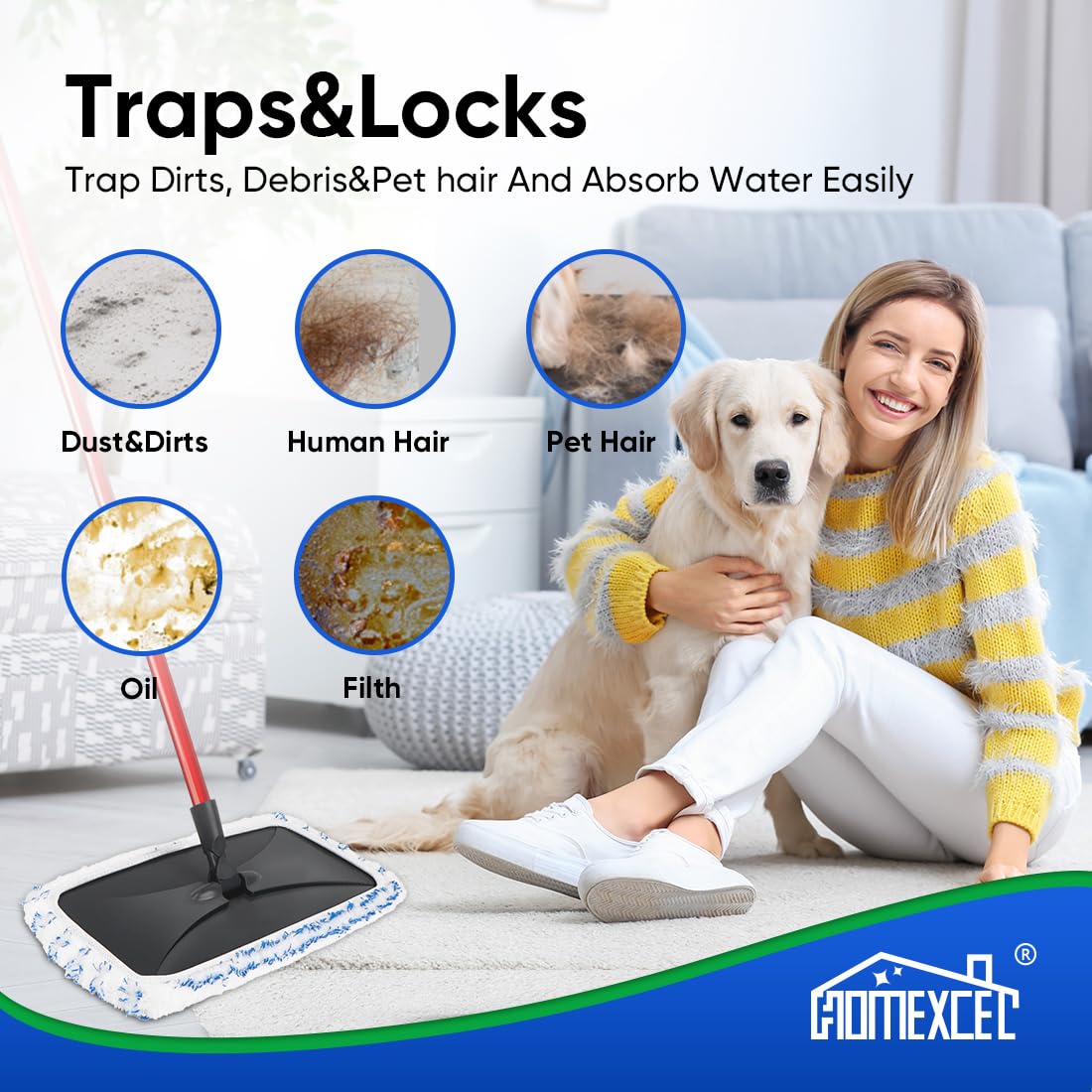 HOMEXCEL Reusable Microfiber Mop Pads Compatible with O-Cedar Hardwood Floor'N More Microfiber Mop-Mop Head Pads Refills for Wet and Dry Use-2 Pack