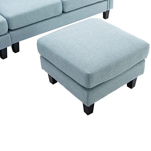 TURRIDU U-Shaped Sectional Sofa, 108.6in Modular Sectional Couches with Chaise and Ottoman, Modern Convertible Sofa with Soft Padded Seat for Living Room, Light Blue