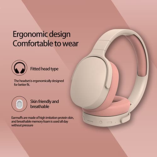 YOZUMD Wireless Headset HiFi Foldable Intelligent Noise Reduction Over-Ear Headphone,Ergonomic Bluetooth-Compatible 5.1 Stereo Bluetooth Headphone for Sports Gaming Beige