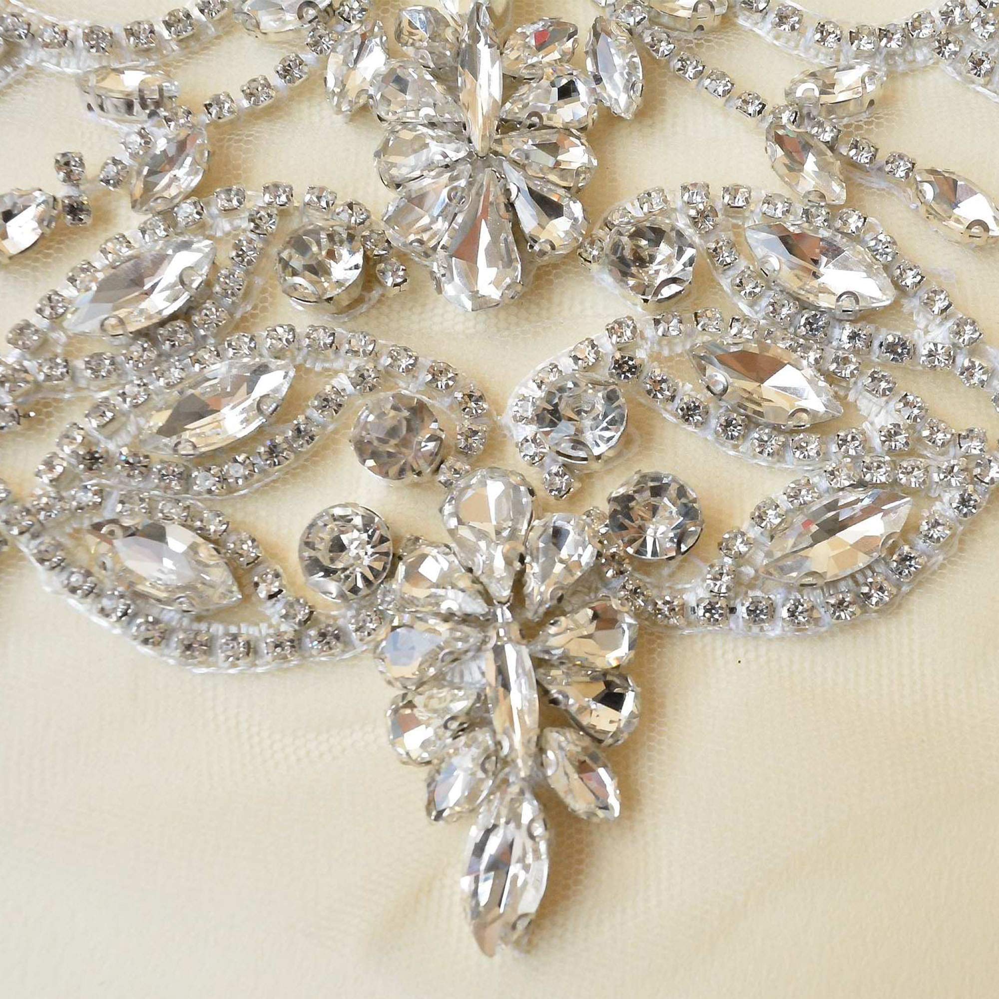 Sparkling Rhinestone Applique Shoulder Accessories Sleeve Diamante Craft Sewing on Bridal Wedding Dress Gown (1 Pair)