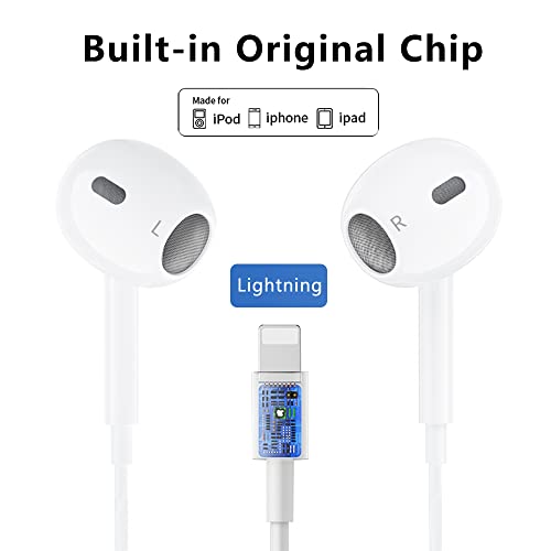 Apple Headphone Wired with Lightning Connector [Apple MFi Certified] in-Ear Noise Isolating iPhone Headphone Built-in Microphone & Volume Control Compatible with iPhone 13/12/11/SE/X/XR/8/7-All iOS