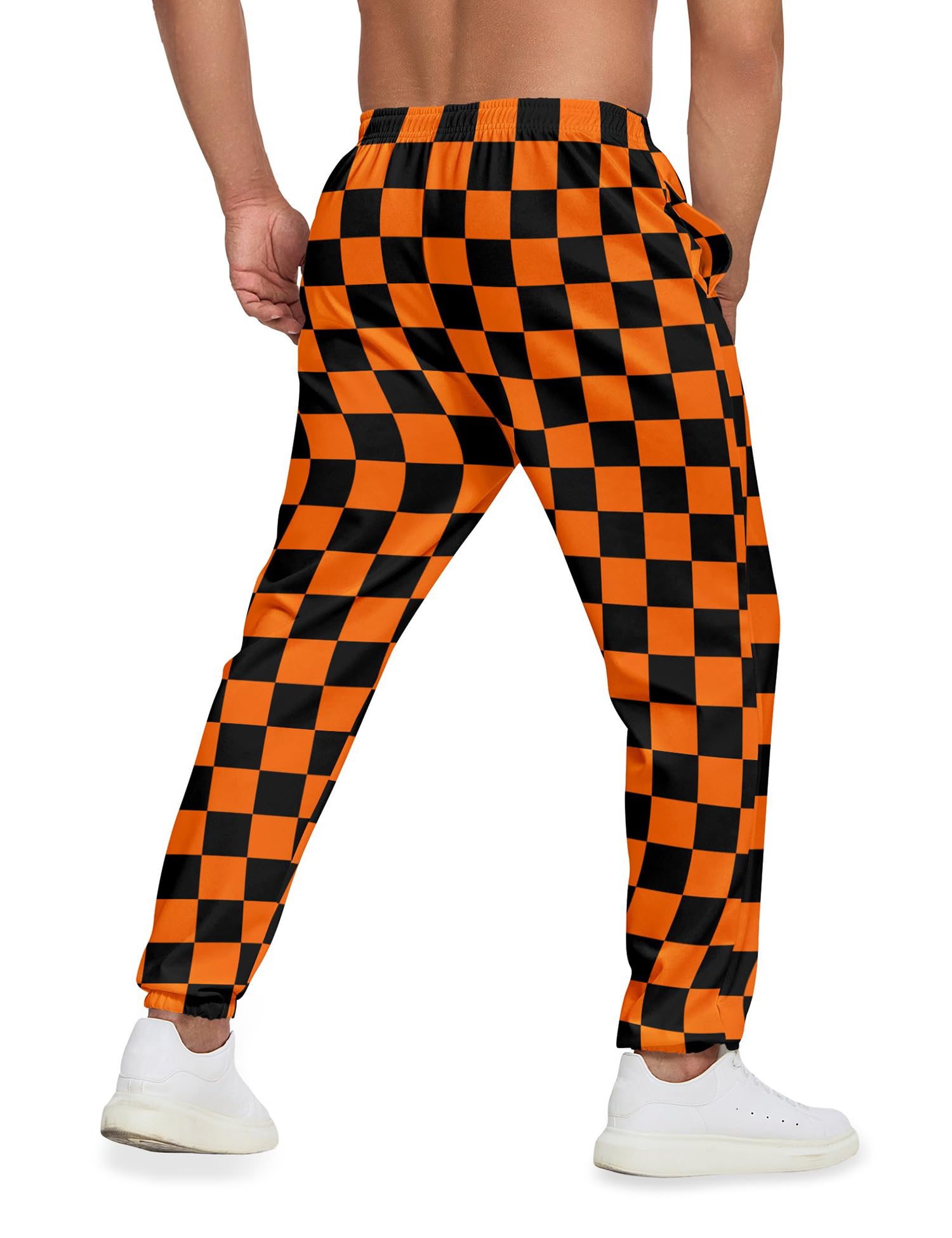 QINGXUN Sweatpants for Men Black Checkered Pants Men Lightweight Joggers Pants Drawstring Checkered Sports Pants with Pockets