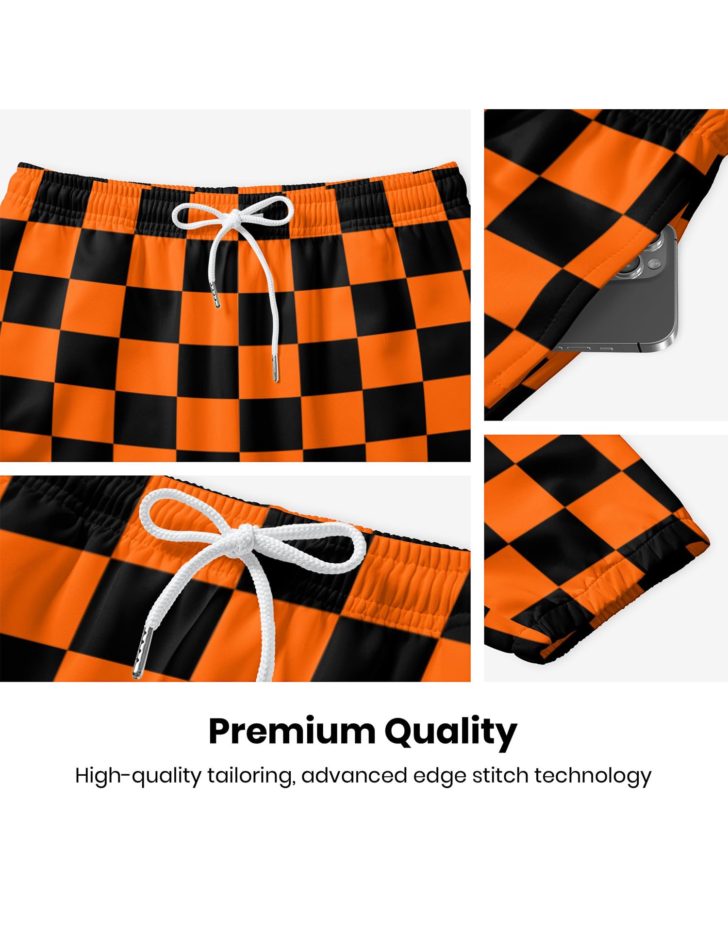 QINGXUN Sweatpants for Men Black Checkered Pants Men Lightweight Joggers Pants Drawstring Checkered Sports Pants with Pockets