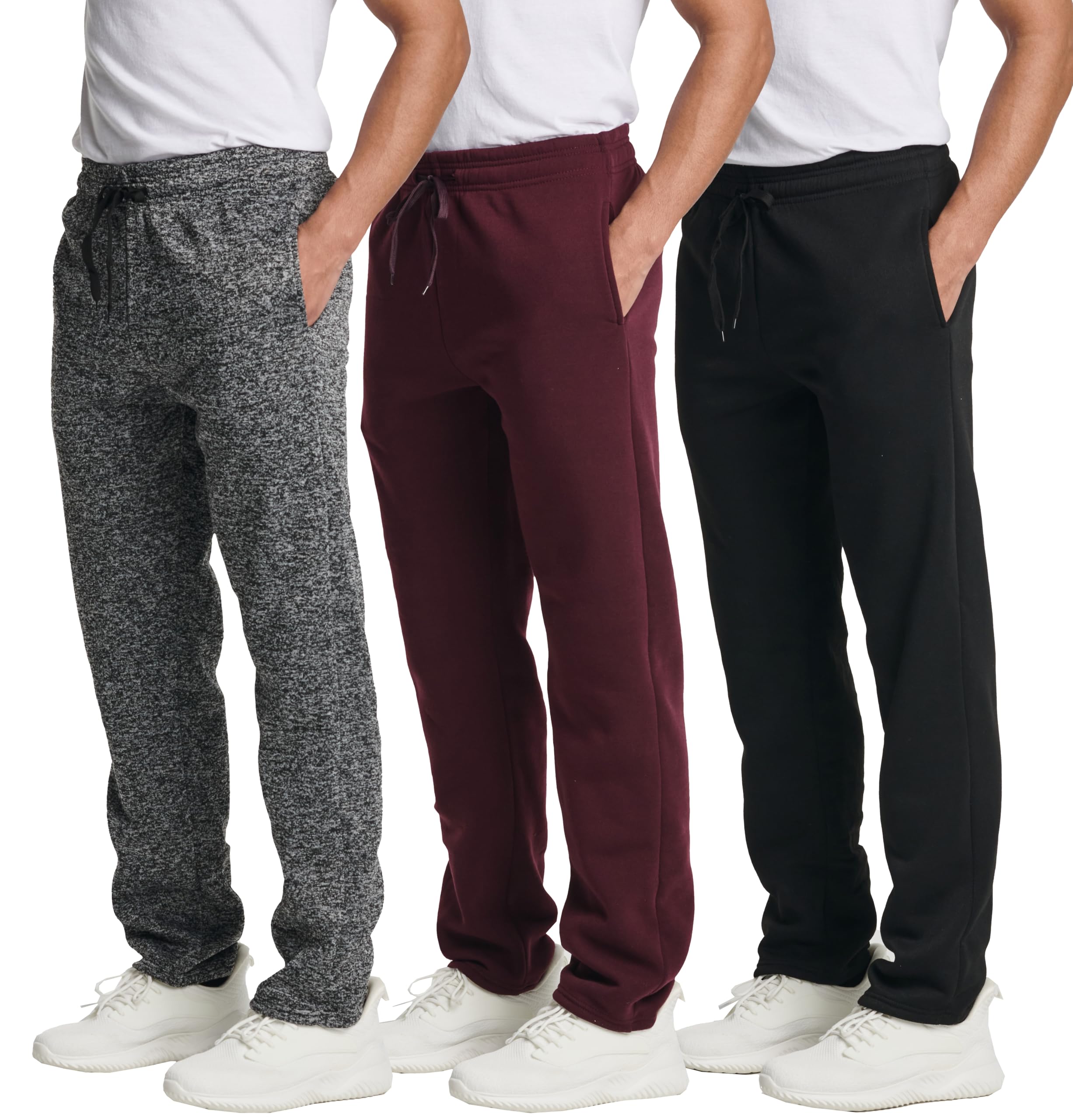 Real Essentials Men's Open Bottom Mens Sweatpant Men Tech Fleece Active Sports Sweat Sweats Athletic Training Pant Track Gym Running Casual Heavy Sweatpants Pockets Pants - Set 6, M, Pack of 3