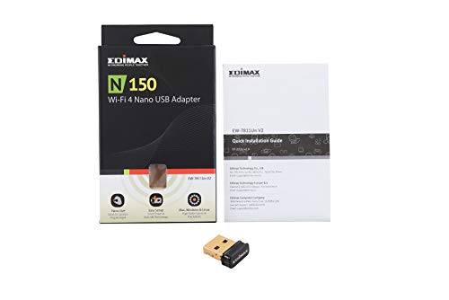 Edimax Wi-Fi 4 802.11n Adapter for PC *New Version* Wireless N150 Nano USB Adapter Dongle,150Mbps, Smallest Wi-Fi 4 Dongle, Win 11 Plug-n-Play, Mac OS, Linux, EW-7811Un V2, Black