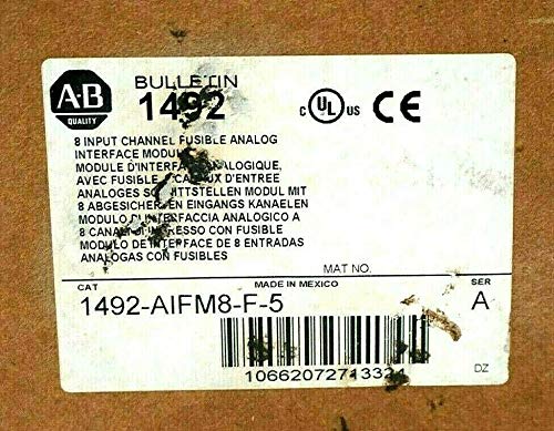 ALLEN BRADLEY 1492-AIFM8-F-5 Fixed Terminal Block, FUSIBLE, D Shell Cable, 5 Terminal PER Input Channel, 8 I/O Channel, Interface Module, 10-30 VDC, 24 V Blown Fuse Indicator, 12 AMP, Analog
