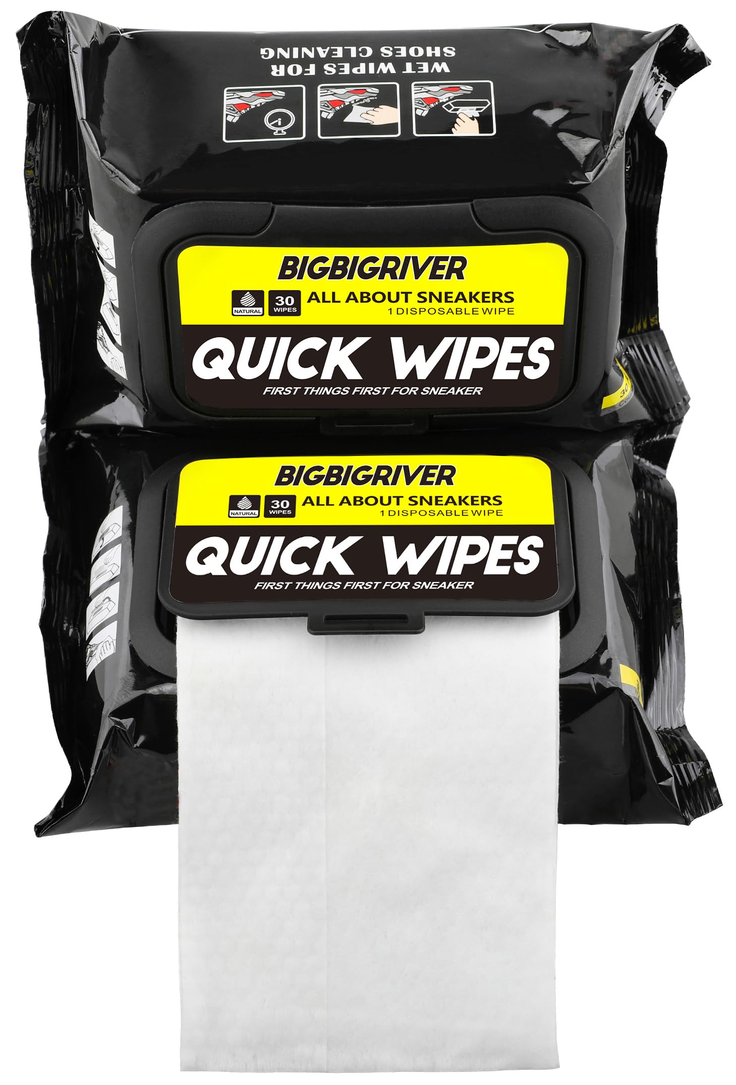 BIGBIGRIVER Shoe wipes 2 Pack 60 Pcs Sneaker Wipes Cleaner Quick Wipes Travel Portable Removes Dirt, Stains