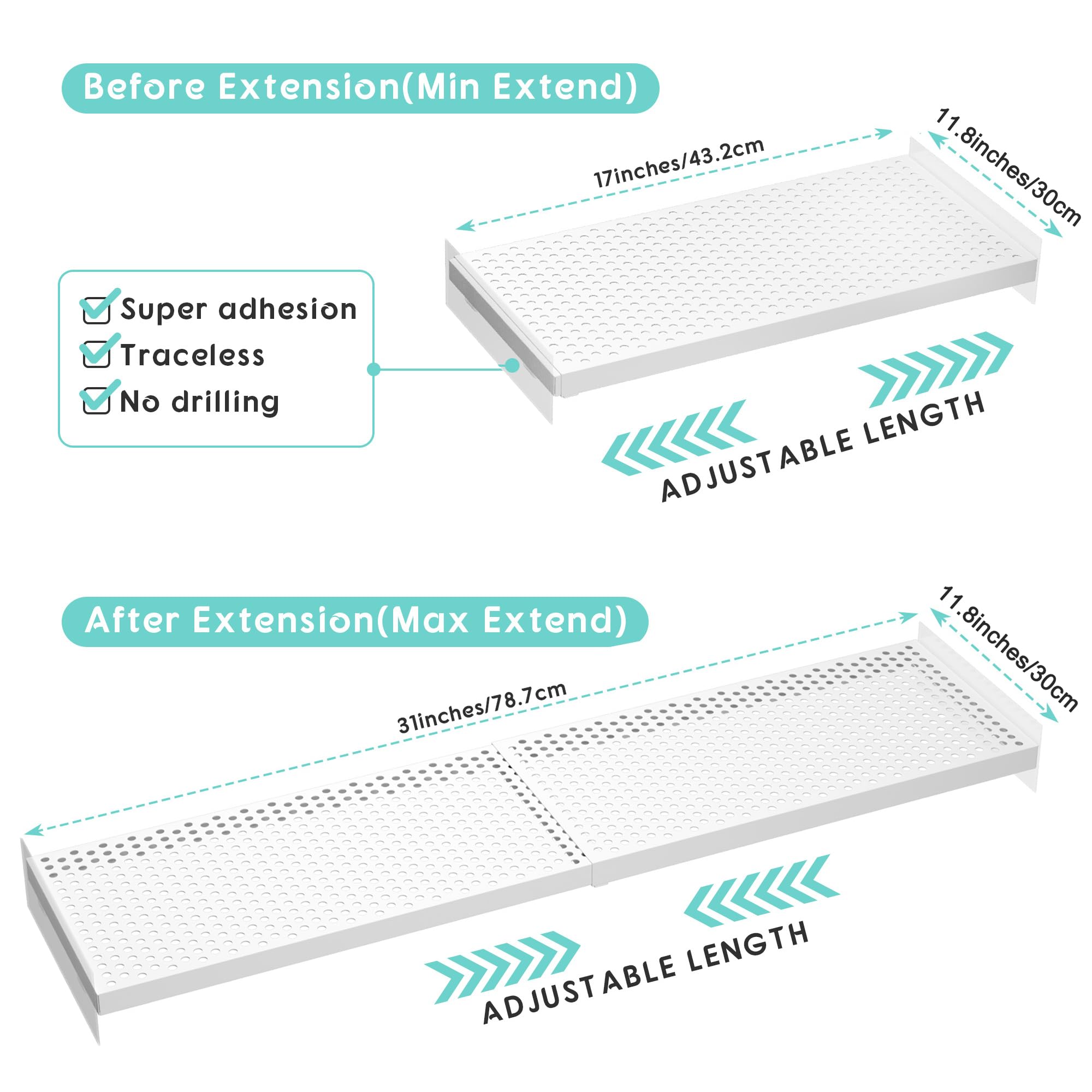 jkxoo Expandable Tension Shelf, Heavy-Duty Metal Cabinet Closet Shelves Organizer, Adjustable Shelves, Closet Shelving System Wall Mounted for Cabinet Wardrobe Cupboard Kitchen Bathroom