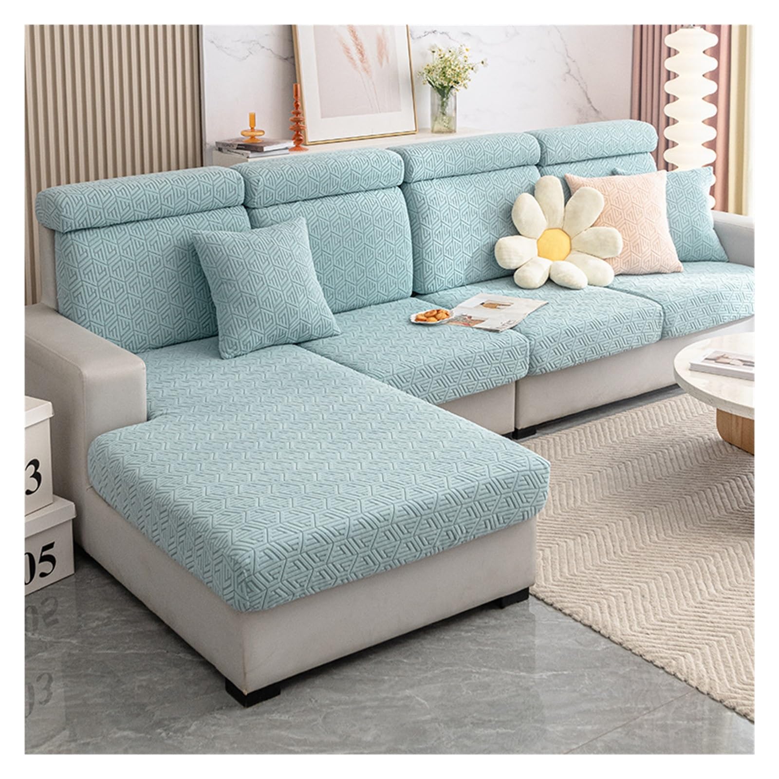 GRFIT Stretch Universal Sofa Couch Cover, Magic Sofa Cover, for L U -Shaped Sofa Chaise Longue, for Sofa 3 Seats Couch Cover 2 Cushion Sofa (Color : Light Blue, Size : Loveseat(2pcs))