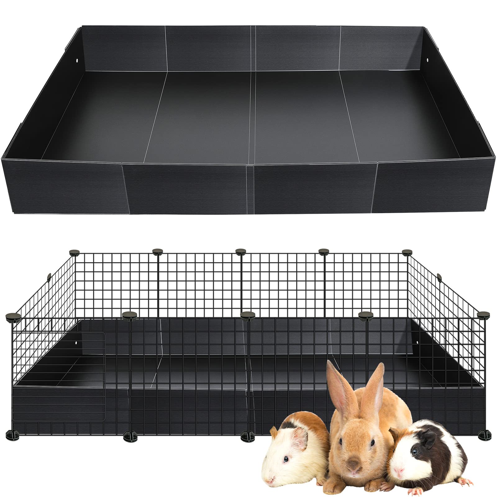 Geelin Corrugated Plastic Cage Liners Base 2 x 4 Panel Size Guinea Pig Cage Liner for Guinea Pigs Hedgehogs Rabbits Applied with C&C Cages, Black