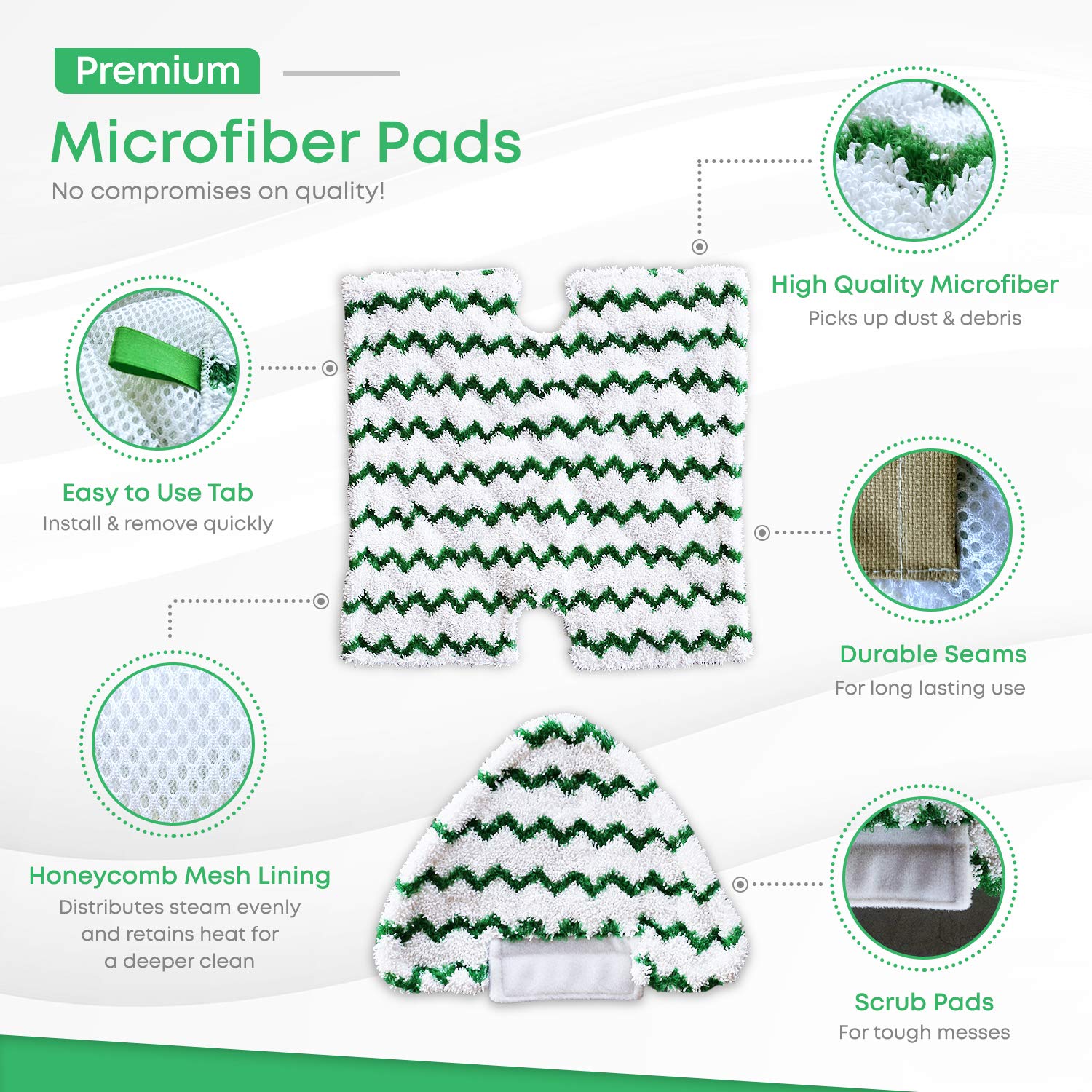 Turbo Microfiber Steam Mop Pads - Pack of 3 Touch-Free and 3 Triangle, Washable Replacement Mop Pads for Shark Steam Mop - Compatible w/Shark Genius and Lift-Away 3973 Series