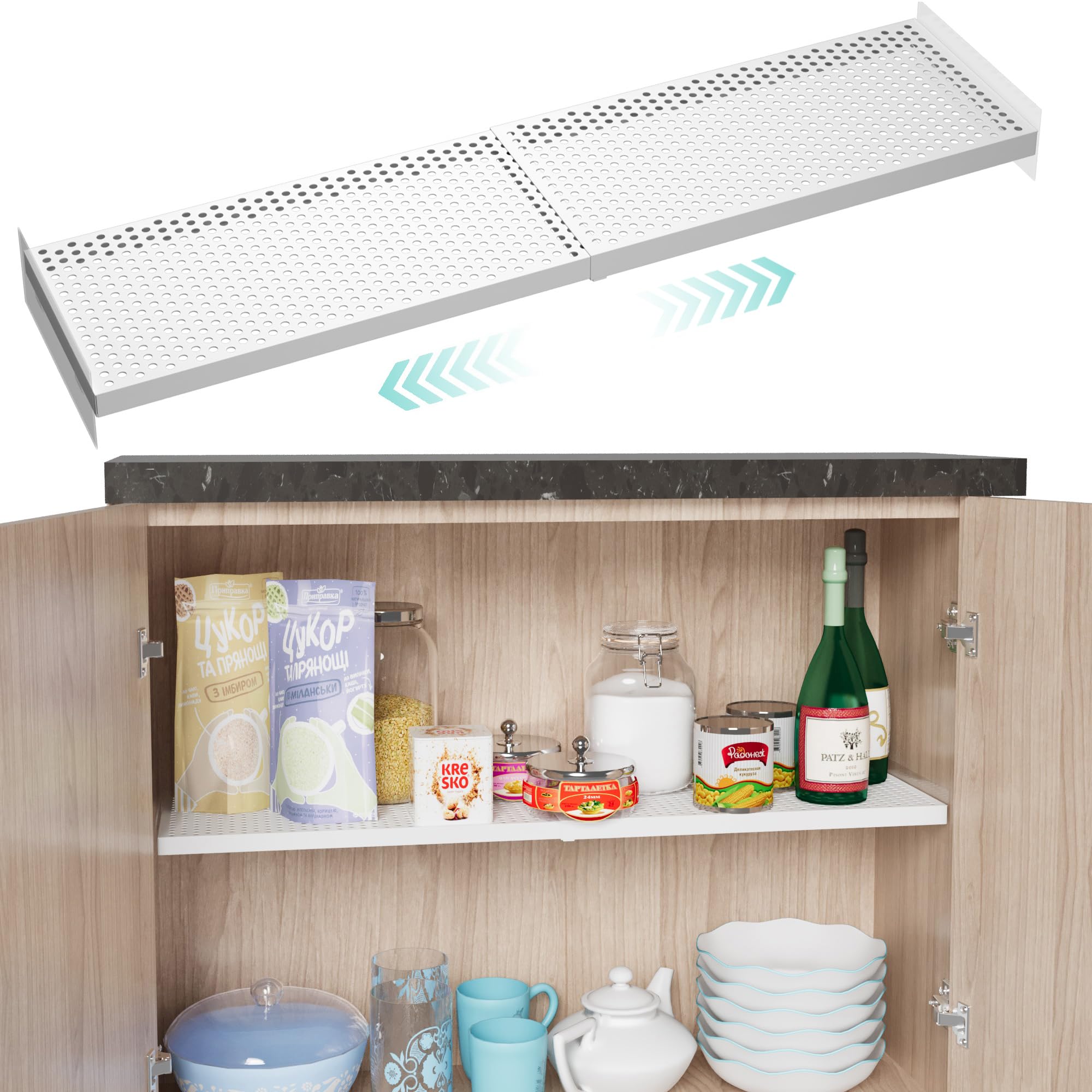jkxoo Expandable Tension Shelf, Heavy-Duty Metal Cabinet Closet Shelves Organizer, Adjustable Shelves, Closet Shelving System Wall Mounted for Cabinet Wardrobe Cupboard Kitchen Bathroom