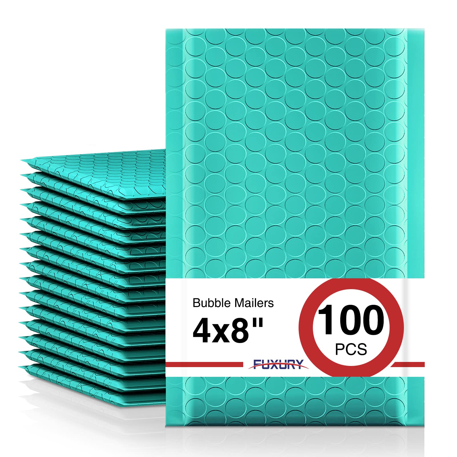 Fuxury Small Bubble Mailers 4x8 Inch 100 Pack, Teal Bubble Mailer, Self Seal Padded Envelopes Waterproof Mailing Envelopes Bubble Padded, Bubble Envelopes for Shipping, Small Business, Bulk #000