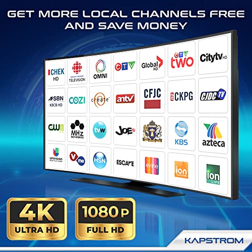 KapStrom 4K HDTV Antenna [Early Release 2023 Chipset] Antenna w/Long Range 300 Miles Reception; Indoor/Outdoor Power Amplifier for Signal Boost; 29.5 ft Coax Cable; Supports All Digital TV Formats