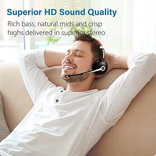 Wireless Headphones with Microphone, HD Stereo Sound & Noise Isolating Bluetooth Headset with Mute Button, Comfortable 25Hrs Playtime Hands Free On Ear Headphones for Cell Phone Calls Music Work