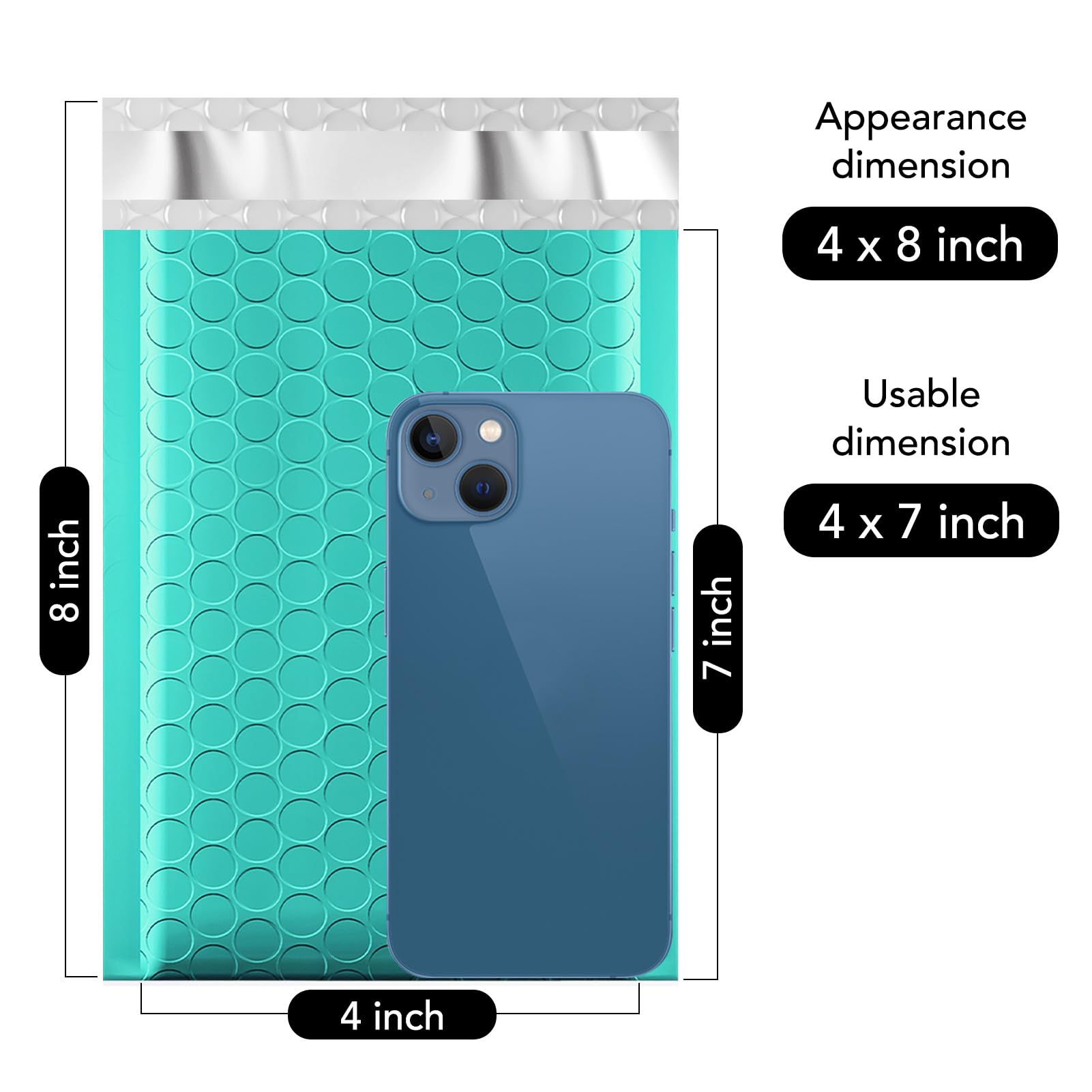 Fuxury Small Bubble Mailers 4x8 Inch 100 Pack, Teal Bubble Mailer, Self Seal Padded Envelopes Waterproof Mailing Envelopes Bubble Padded, Bubble Envelopes for Shipping, Small Business, Bulk #000