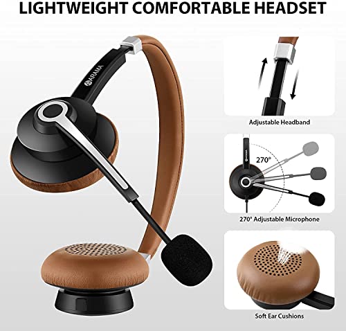 Wireless Headphones with Microphone, HD Stereo Sound & Noise Isolating Bluetooth Headset with Mute Button, Comfortable 25Hrs Playtime Hands Free On Ear Headphones for Cell Phone Calls Music Work