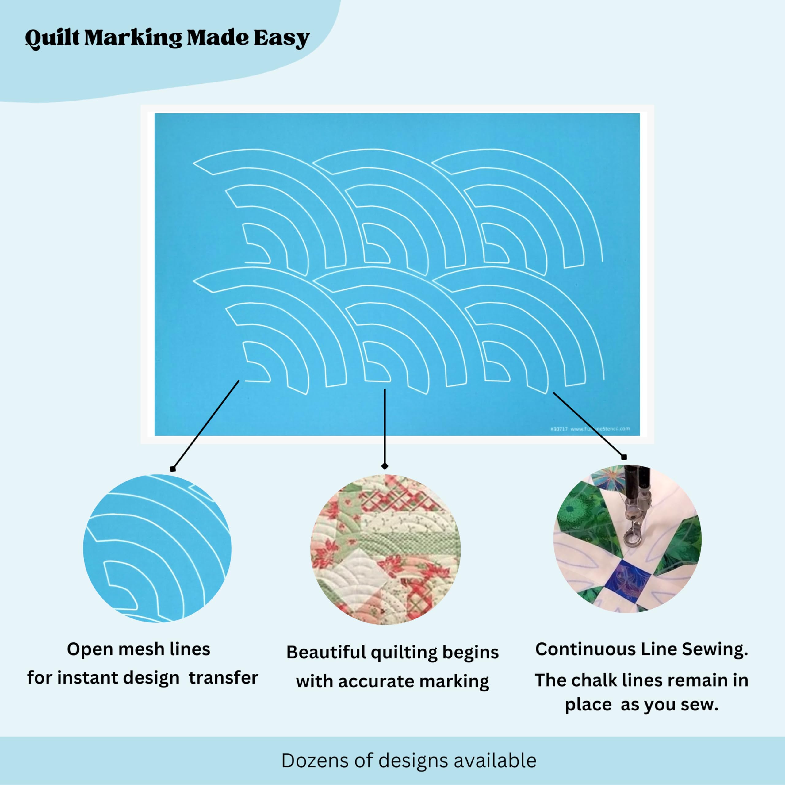 Full Line Stencil - Baptist Fan - Edge to Edge Stencil, Continuous Line Template for Free Motion Quilting, Domestic Machine, Hand Quilting, Long-Arm Quilting (30717)