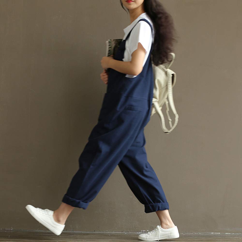 Lncropo Women's Plus Size Overalls Wide Leg Loose Baggy Jumpsuit Rompers,Blue,2XL