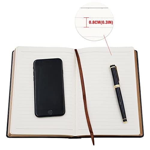 Lined Journal Notebook, Black Faux Leather Cover, 100Gsm Premium Thick Papers with Golden Rim, 416 Pages A5 Dream Journals for Writing