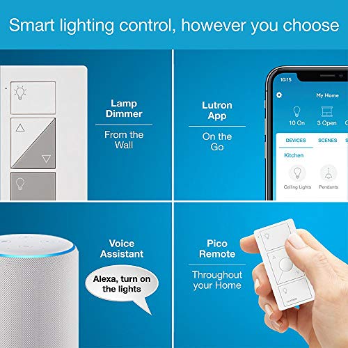 Lutron Caseta Smart Start Kit for Lamps, Plug-In Lamp Dimmer with Smart Bridge and Pico remote, Compatible with Alexa, Apple HomeKit, and the Google Assistant | P-BDG-PKG1P | White