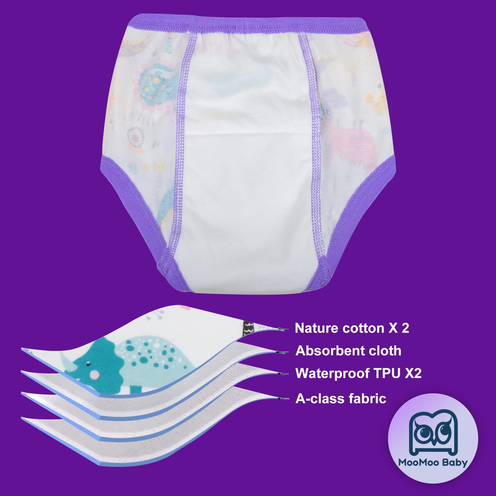 MooMoo Baby 8 Packs Potty Training Pants Cotton Absorbent Training Underwear for Toddler Baby Gir 6T