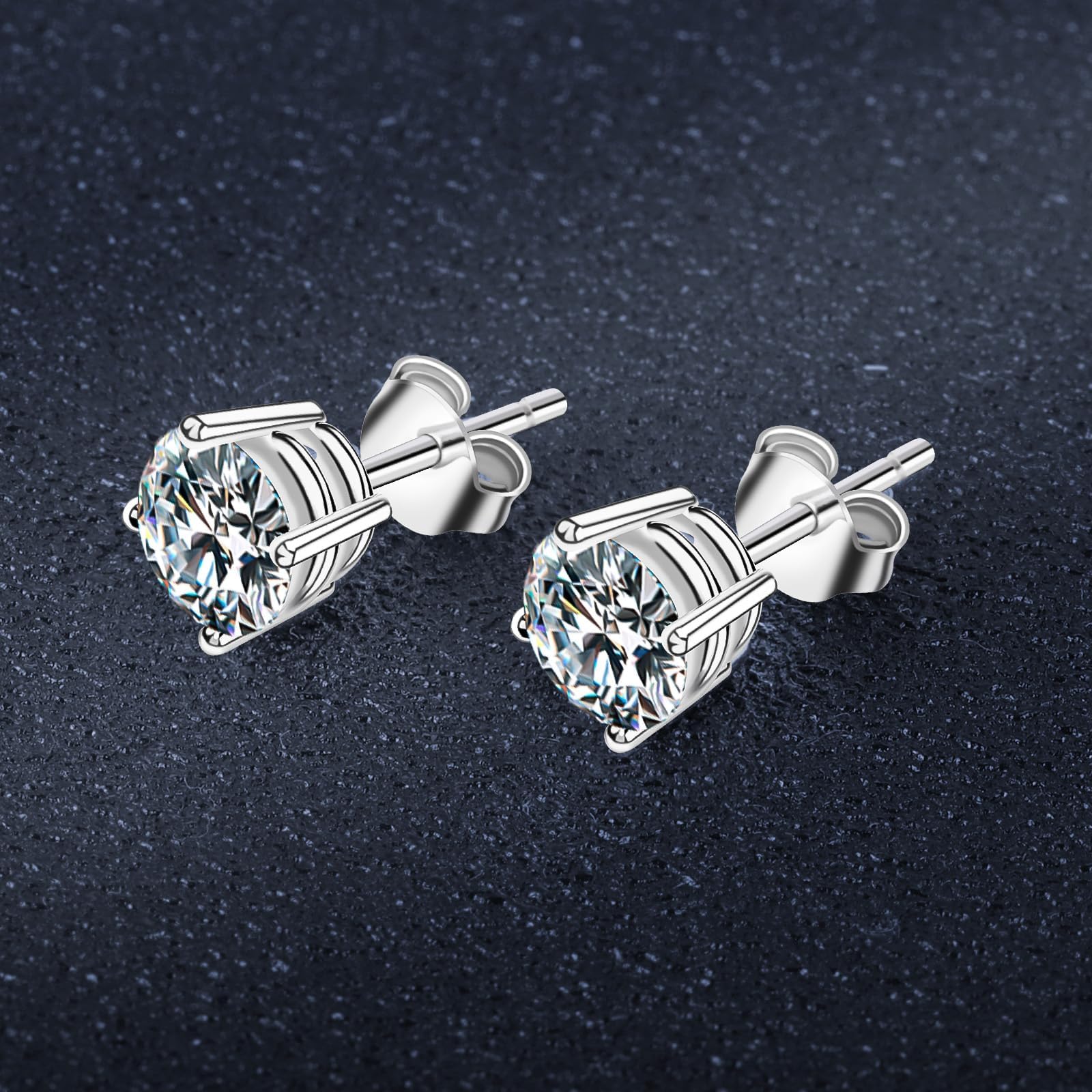Tunzug Moissanite Stud Earrings DF Color Brilliant Round Cut Lab-Made Moissanite Earrings 18K Gold Plated 925 Sterling Silver Friction Base Stud Earrings for Men Women