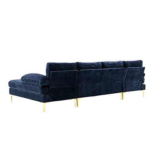 YeBingZhi 110.63" U Shaped Sectional Sofa Long Couch for Living Room Double Chaise Sofa with Comfortable Deep Seat Modern Large Sectional Sofa for Apartment Office (Navy Blue)