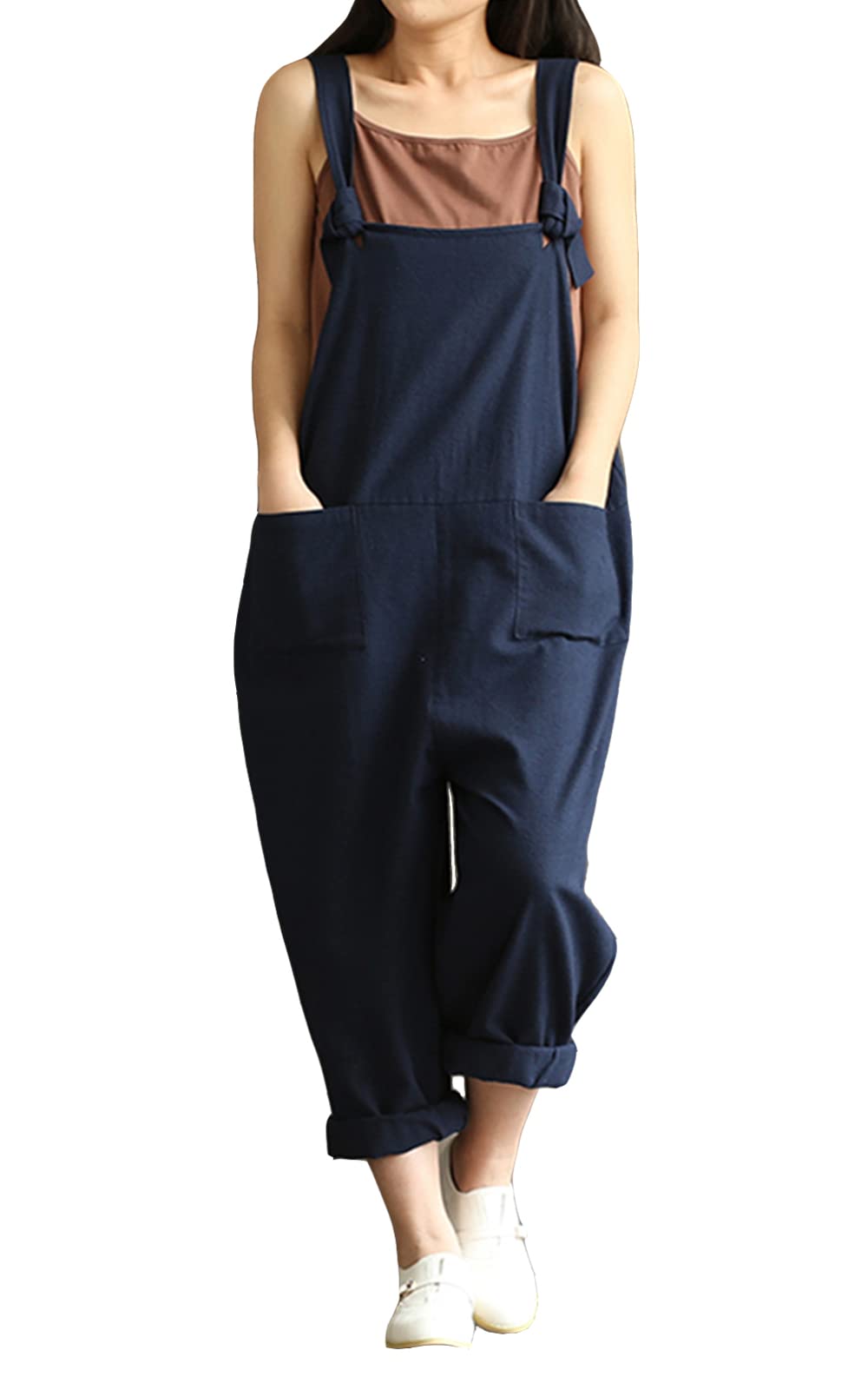 Lncropo Women's Plus Size Overalls Wide Leg Loose Baggy Jumpsuit Rompers,Blue,2XL