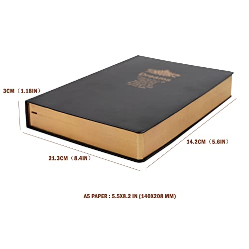 Lined Journal Notebook, Black Faux Leather Cover, 100Gsm Premium Thick Papers with Golden Rim, 416 Pages A5 Dream Journals for Writing