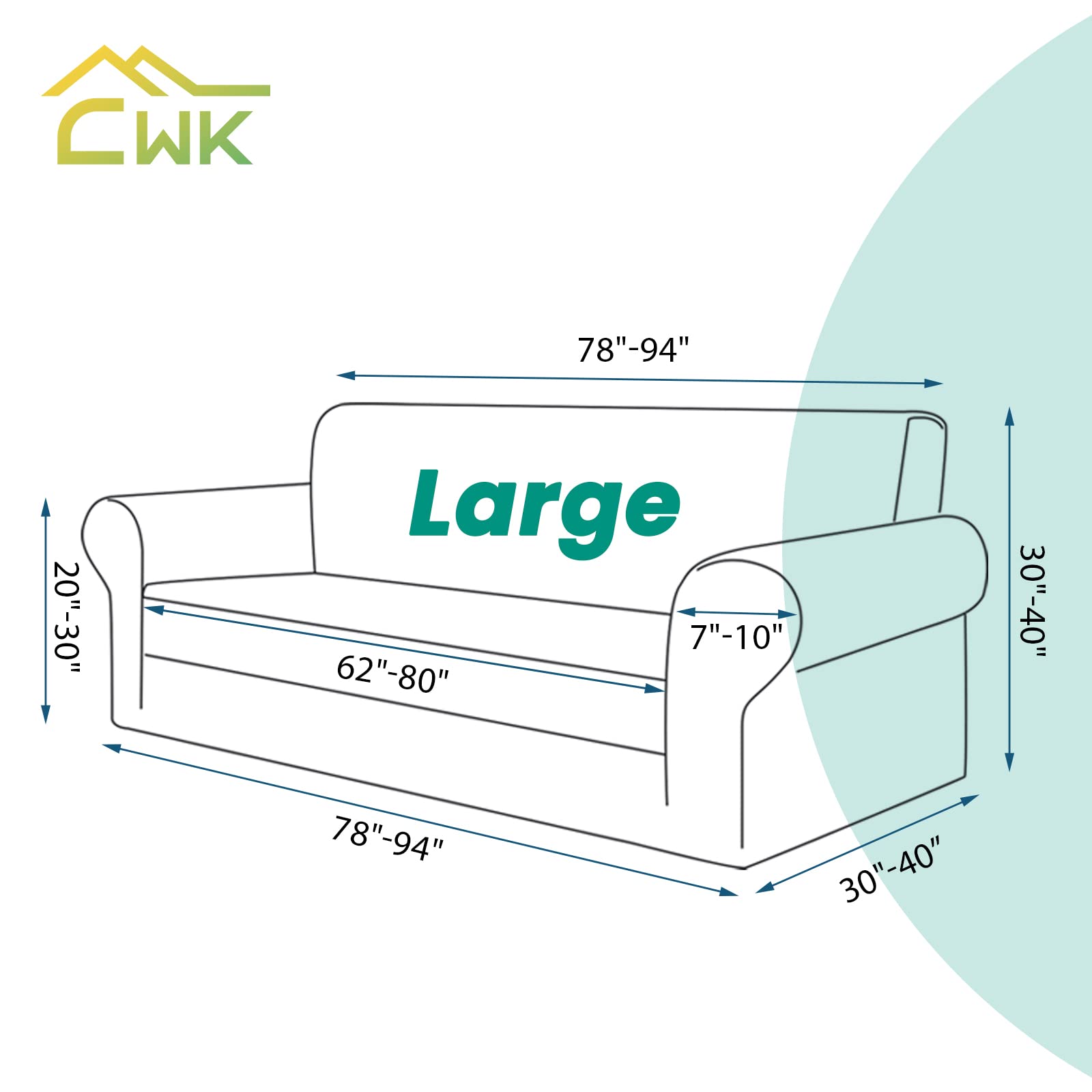 CWK Stretch Couch Covers for 3 Cushion Couch Sofa Spandex Non-Slip Soft Couch Sofa Cover Slipcovers,Furniture Protector with Non Skid Foam and Elastic Bottom for Kids,Dogs(Large,Dark Grey)