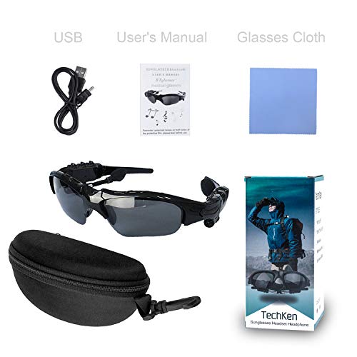 TechKen Sunglasses Headset Headphone Bluetooth Wireless Music Sunglasses Headsets Compatible with iPhone Samsung LG and Smart Phones PC Tablets