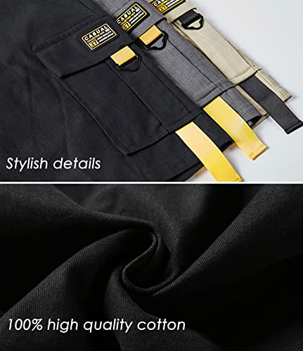XinYangNi Men's Cargo Shorts Elastic Waist Twill Relaxed Fit Multi-Pockets Outdoor Casual Shorts Grey US 32