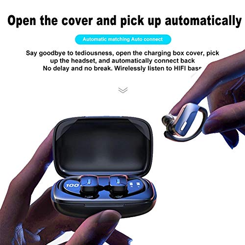 Wireless Earbuds Bluetooth Headphones, BD&M Sport Earphones with LED Display TWS Stereo Deep Bass Ear Buds with Earhooks Waterproof in-Ear Built-in Mic Headset for Running Workout - Black