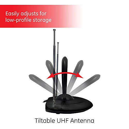 GE Cirular Loop Indoor HD Digital TV Antenna, Long Range Smart TV Antenna, Tiltable loop with 15in Dipoles, Supports 4K 1080P HD Smart TV VHF UHF, Passive Modern Rabbit Ear, 4ft Coax HDT Cable, 33694